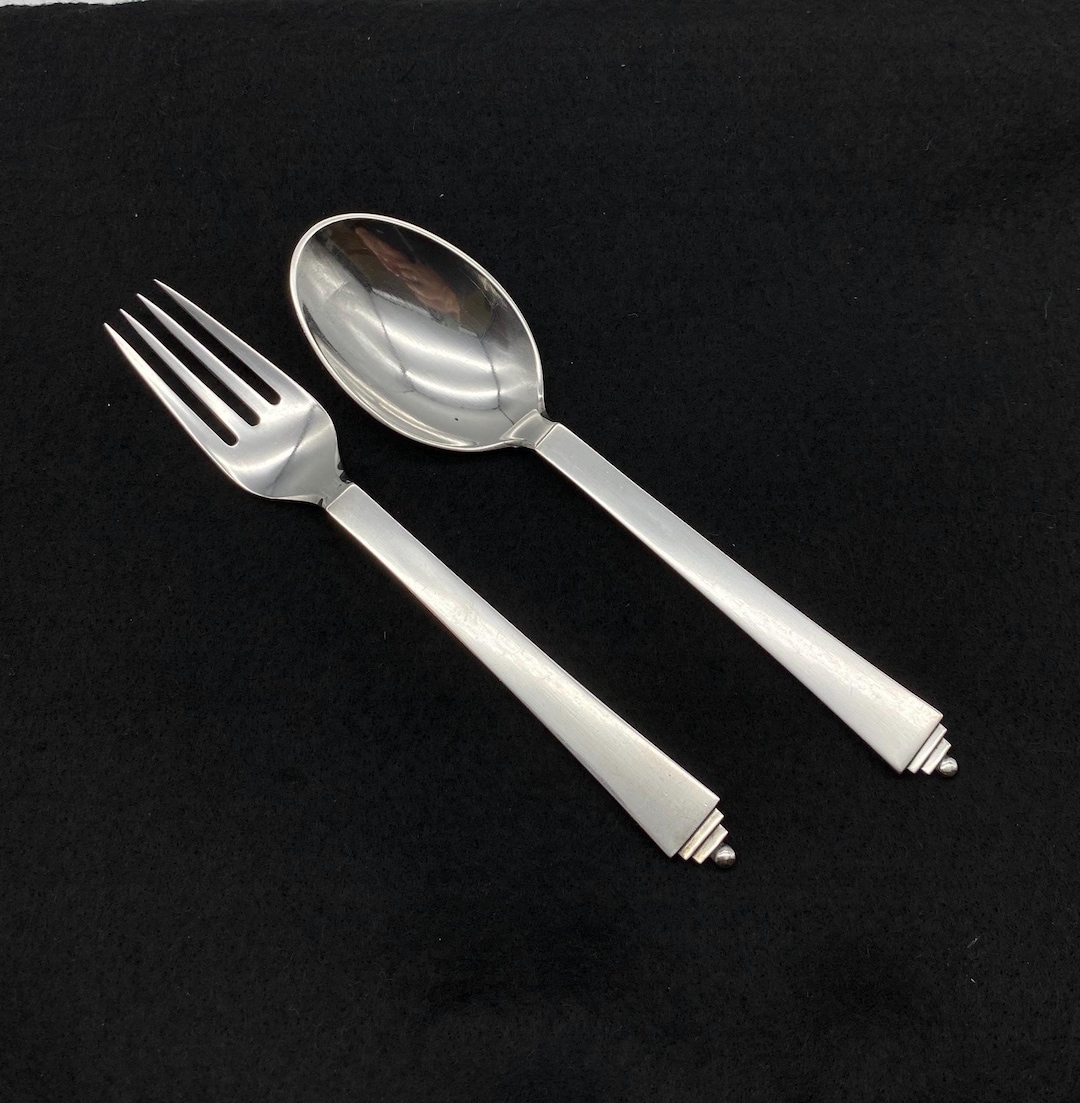 Georg Jensen Pyramid Sterling Silver Spoon and Fork Set - 1936 ...