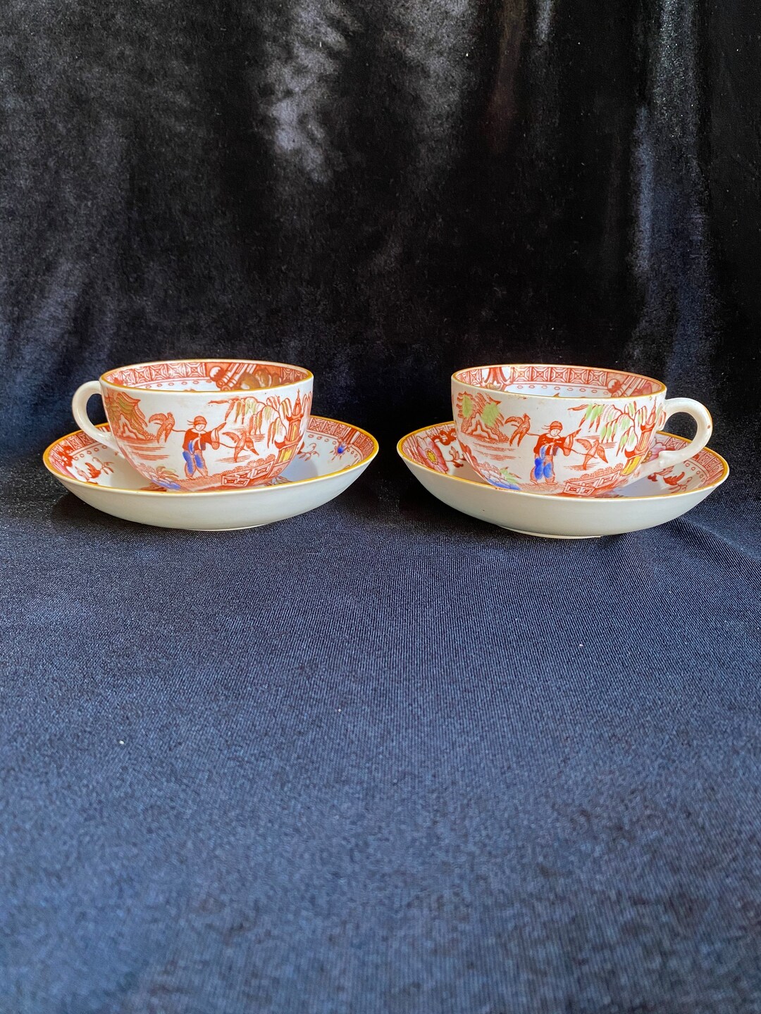 George Hilditch English Porcelain Chinese Style Teacups and Saucers ...