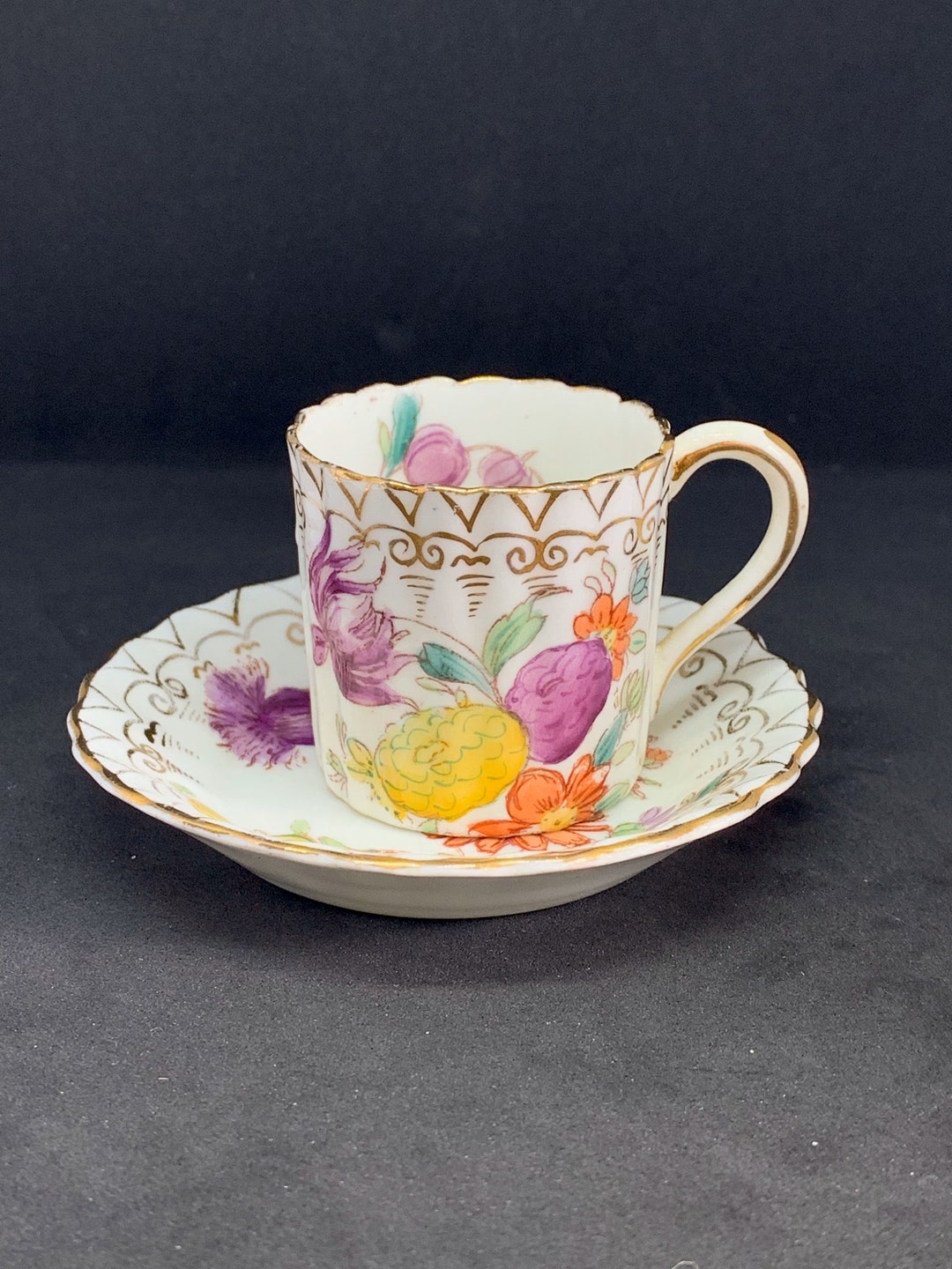 19th Century Dresden Porcelain Miniature Cup and Saucer: Hand-painted ...