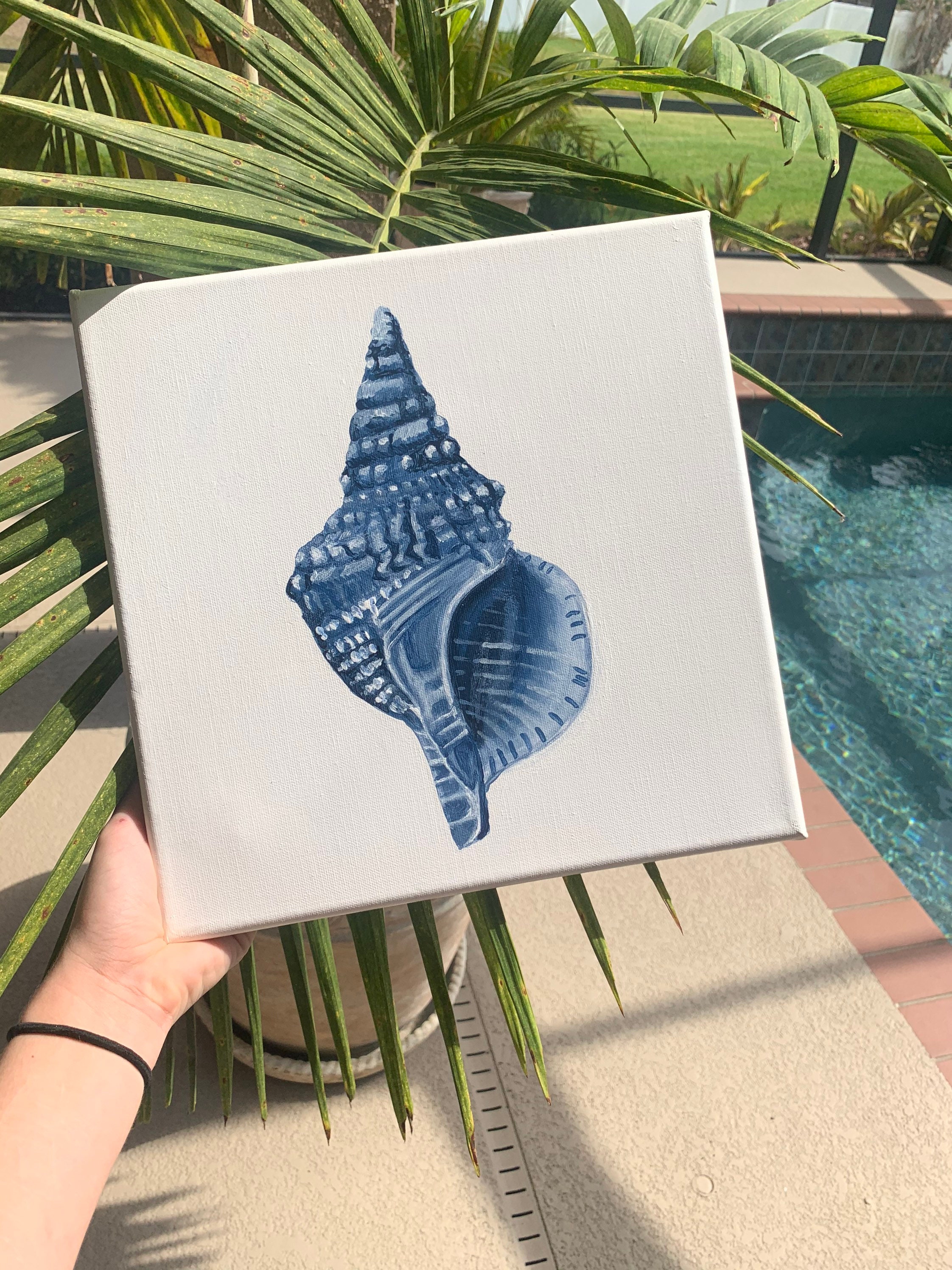 Seashell Acrylic Painting, Blue and White Art, Original Acrylic ...