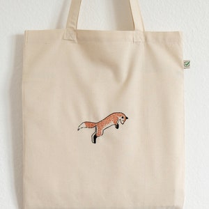 Hand Embroidered Fox Tote Bag - Eco-friendly Cotton Shopping Bag - Gift ...