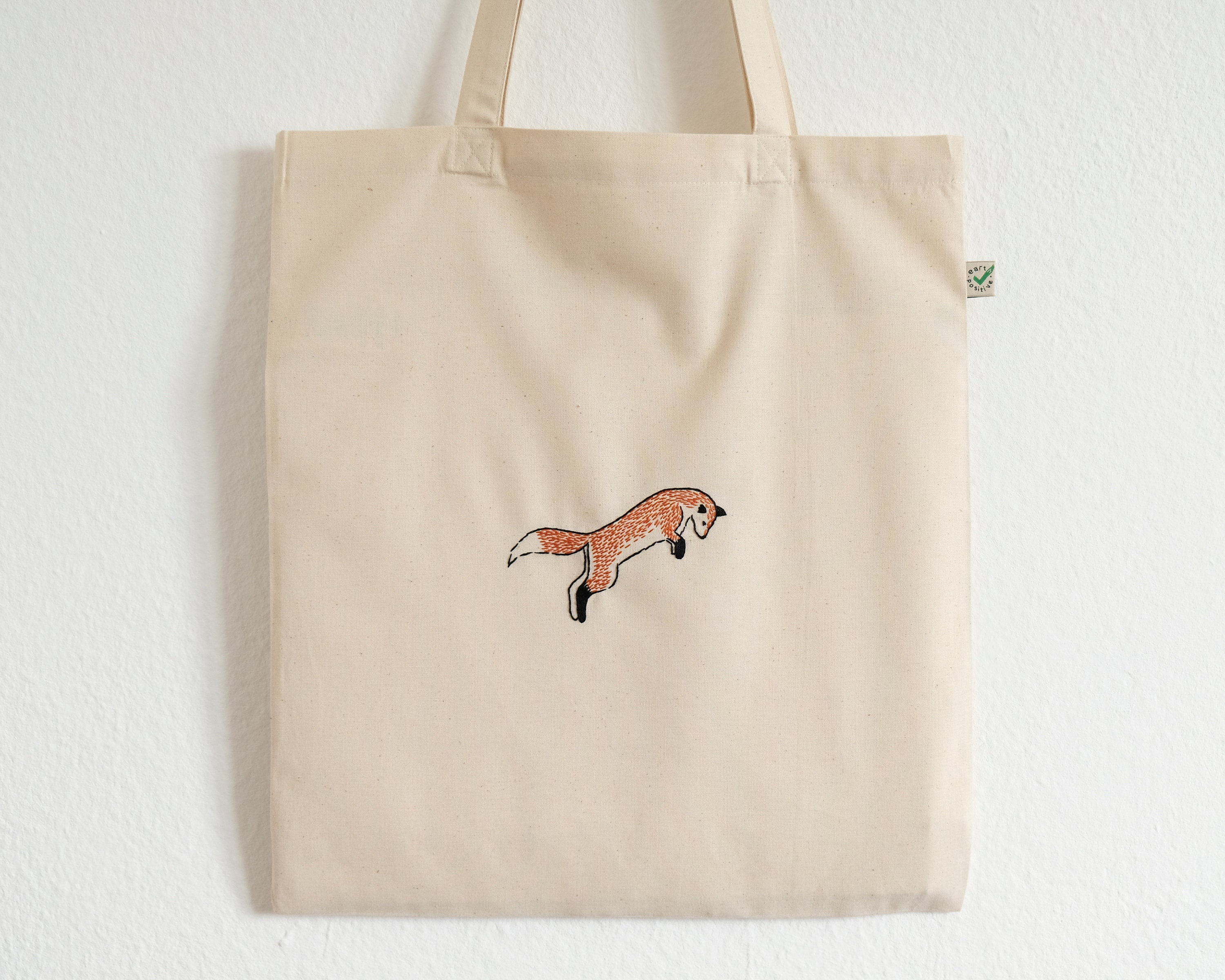 Hand Embroidered Fox Tote Bag, Eco Friendly Cotton Shopping Bag, Gift ...