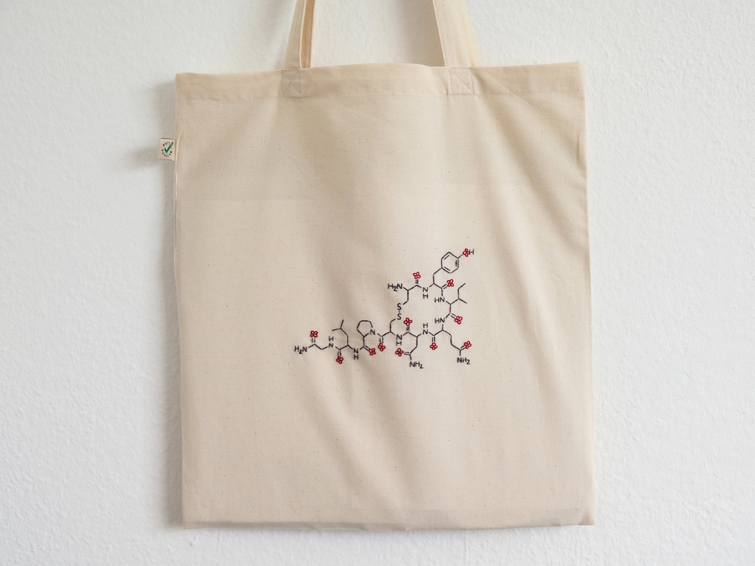 Hand Embroidered Tote Bag Oxytocin Molecule – Chemistry Gift for ...