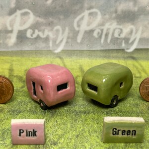 Miniature Ceramic Caravan Trailers - Stoneware Pottery in Green & Pink ...