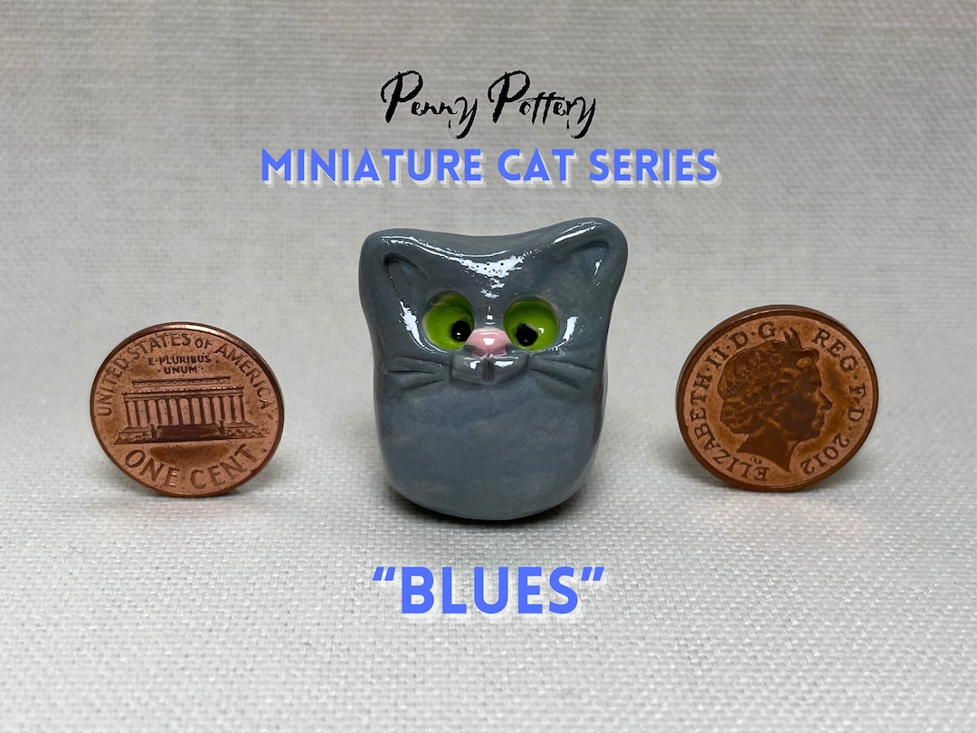 Miniature Ceramic Blue Grey Cats. Cute Fur Baby Characters Sold ...