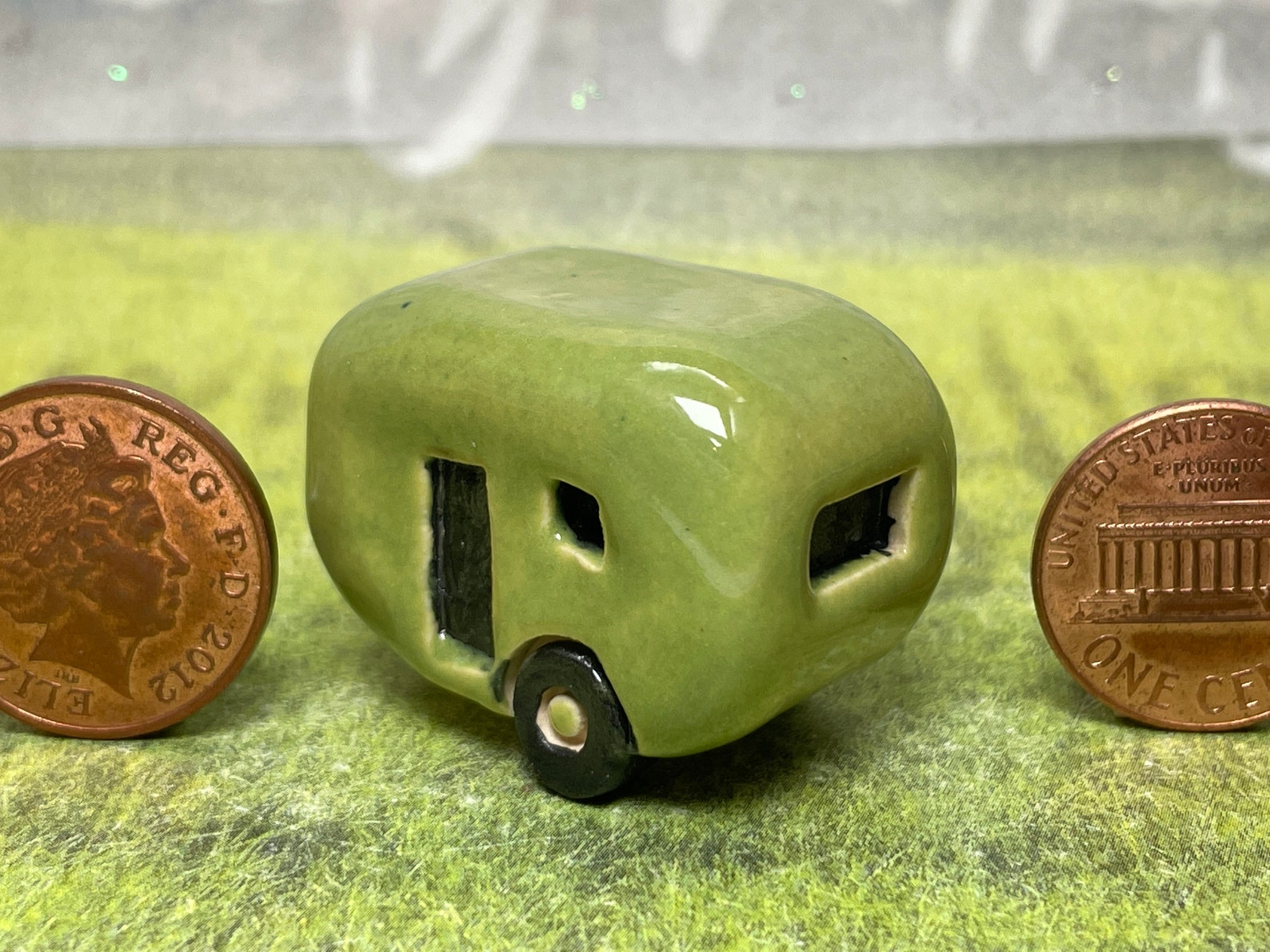 Miniature Ceramic Caravan Trailers - Stoneware Pottery in Green & Pink ...