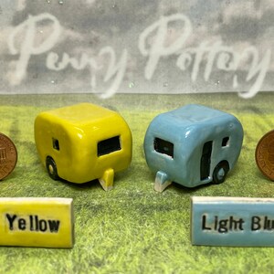 Miniature Ceramic Caravan Trailers - Stoneware Pottery in Green & Pink ...
