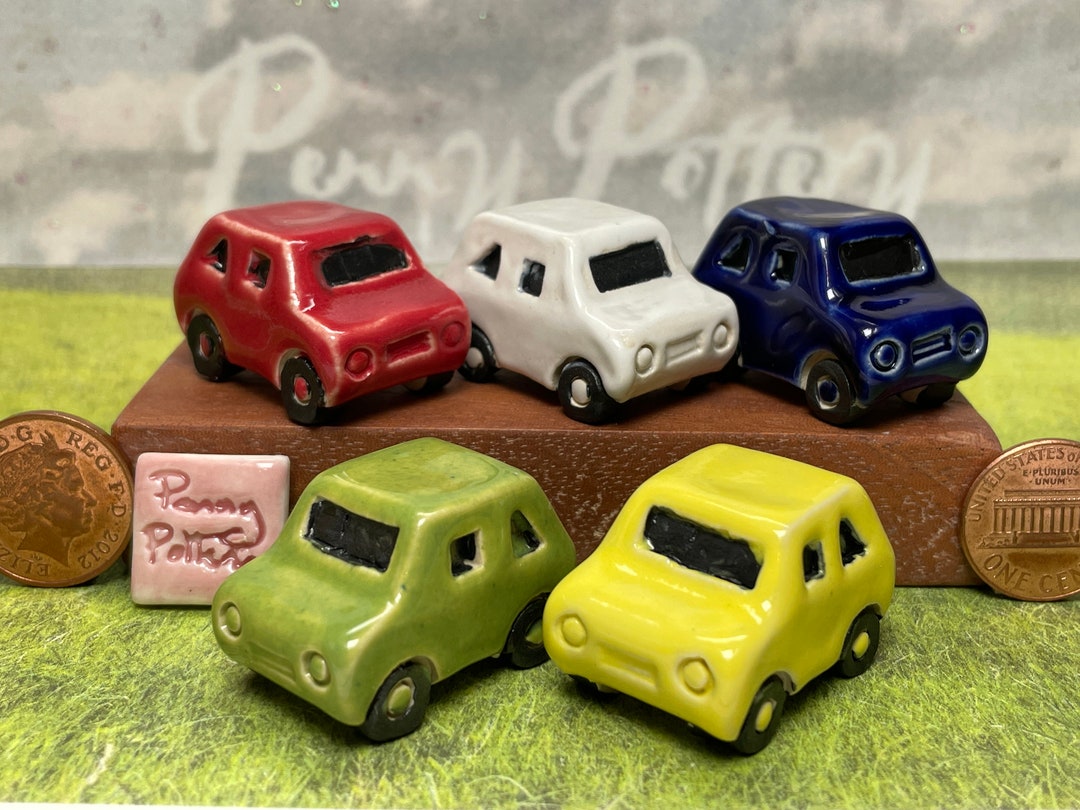 Miniature Ceramic Cars - Various Colour Glazed Stoneware Clay White ...