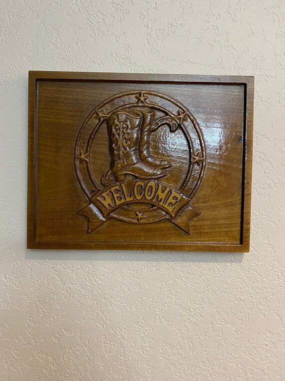 Wood Cowboy Boot Welcome Sign - Etsy