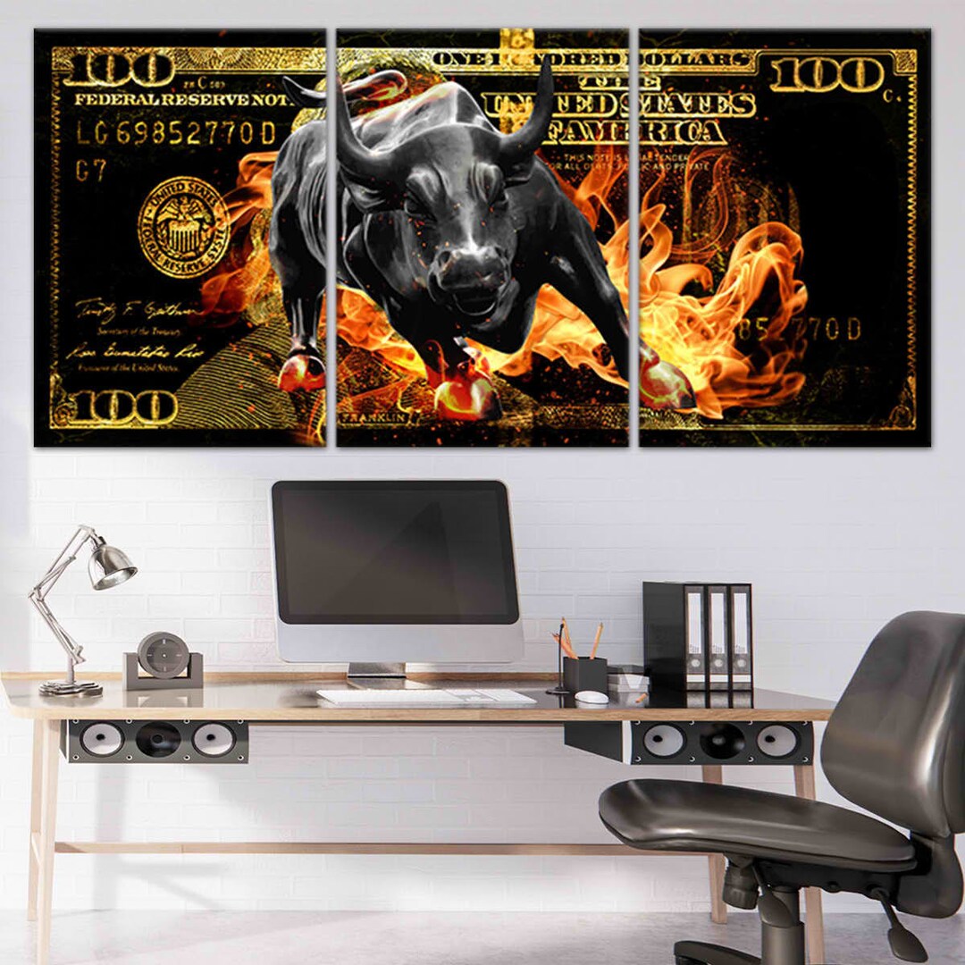 Charging Bull Art, Wall Street Decor, Stock Market Art, Financial ...