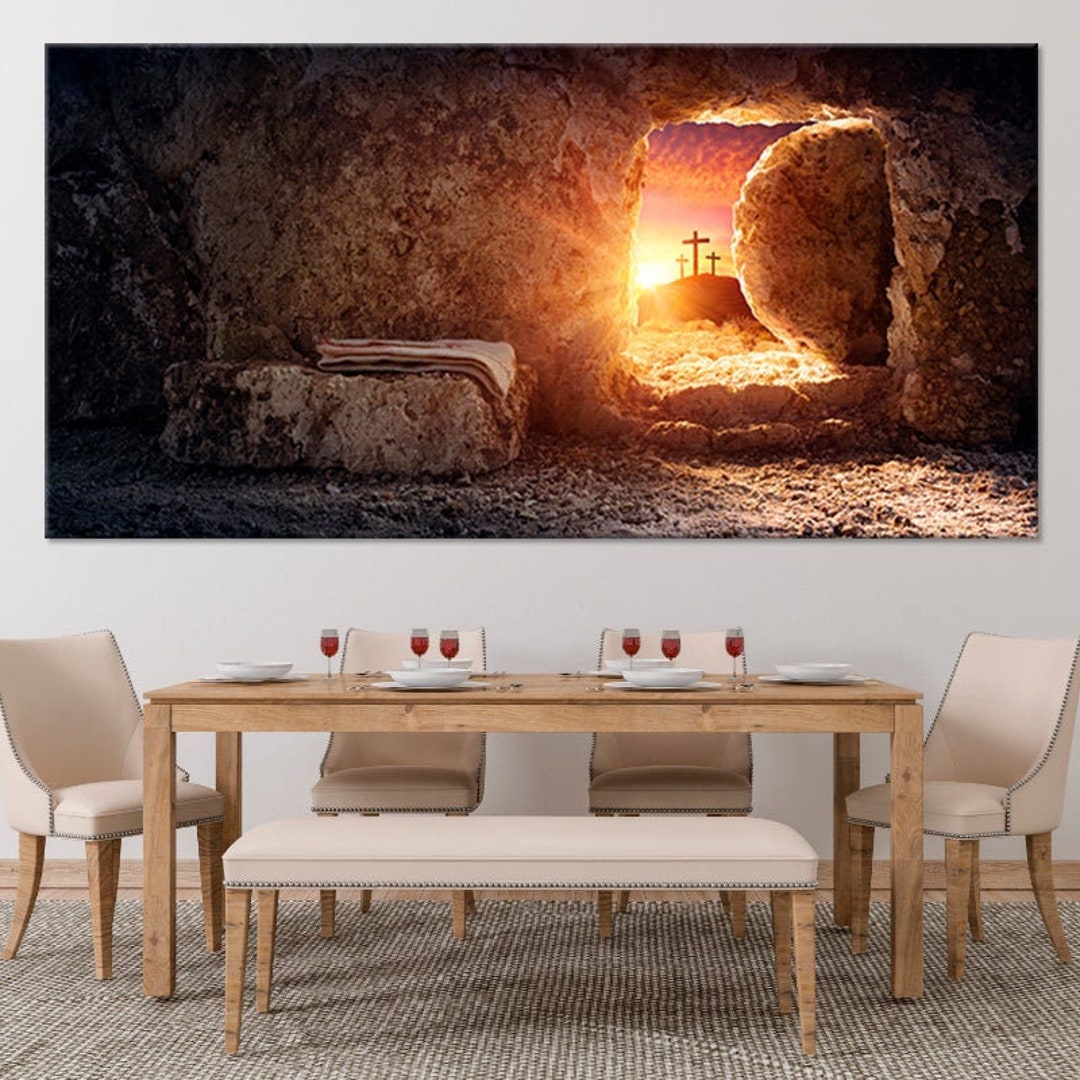 Resurrection of Jesus Canvas Art, Spiritual Religious Wall Decor, Empty ...