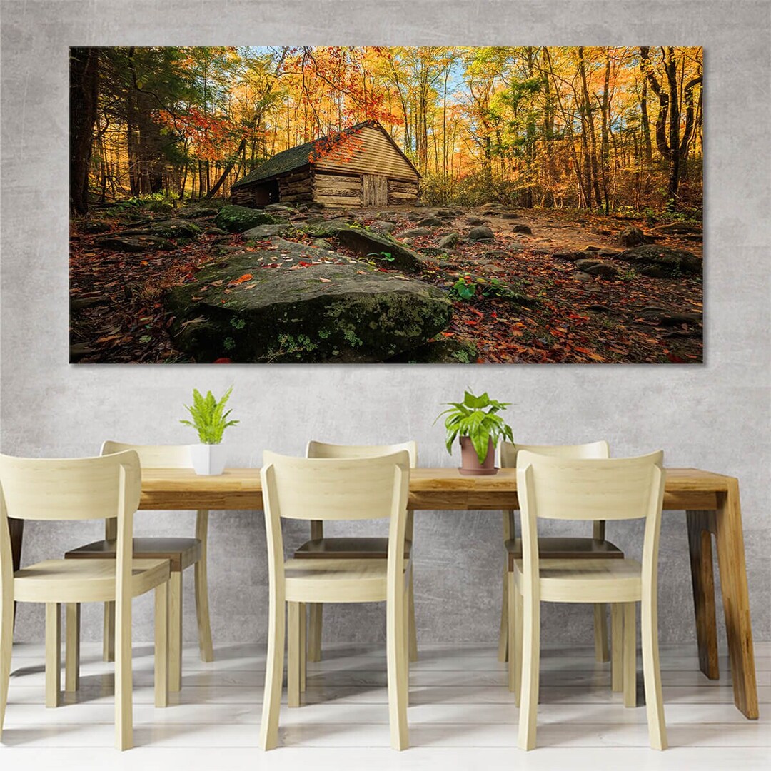 Cabin in the Woods Canvas Wall Art, Rustic Wilderness Lodge Print ...