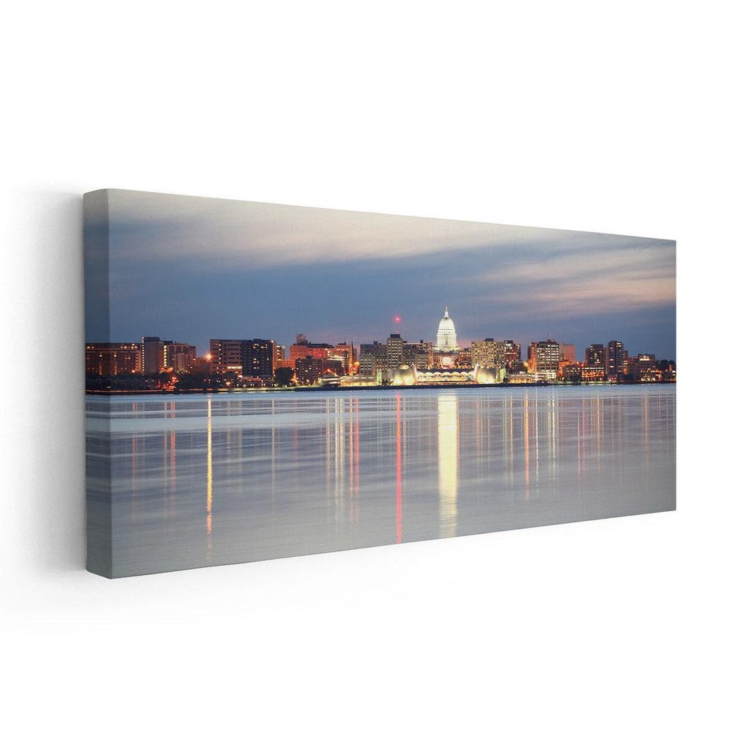 Modern Madison Skyline Canvas Wall Art, Large Night Cityscape Print ...