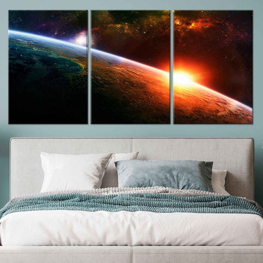 Triptych Cosmic Horizon Wall Art Canvas Vivid Space and Stars Depicting ...