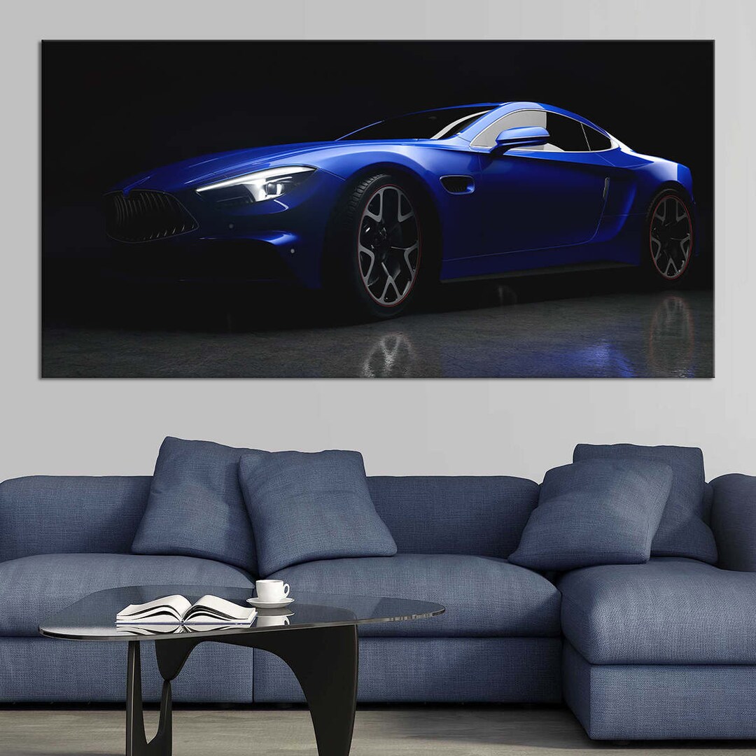 Modern Sports Car Canvas Print, Vivid Blue Performance Vehicle ...