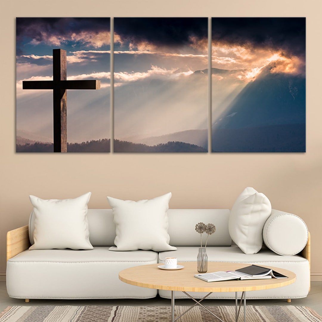 Christian Wall Art Set of 3 Cross Bible Art Print Framed Holy Cross ...