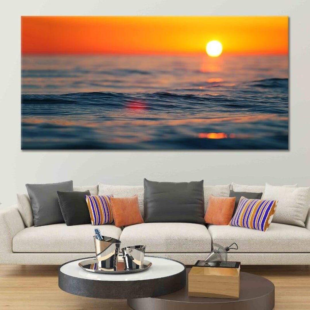 Ocean Wall Art Sunset Sea Canvas Print, Large Coastal Beach House Decor ...