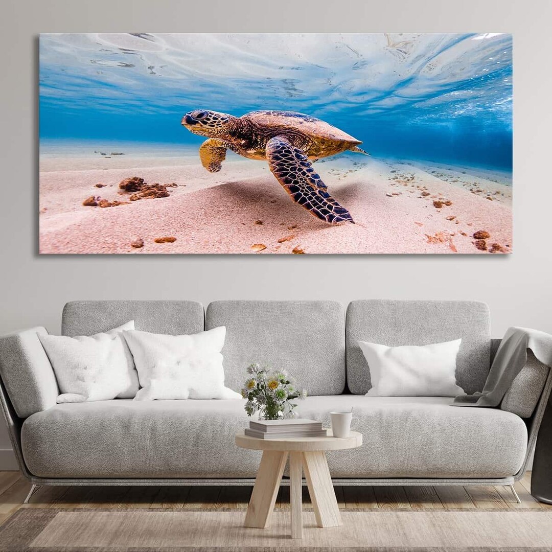 Enchanting Green Sea Turtle Canvas Art - Oceanic Sealife Wall Decor ...