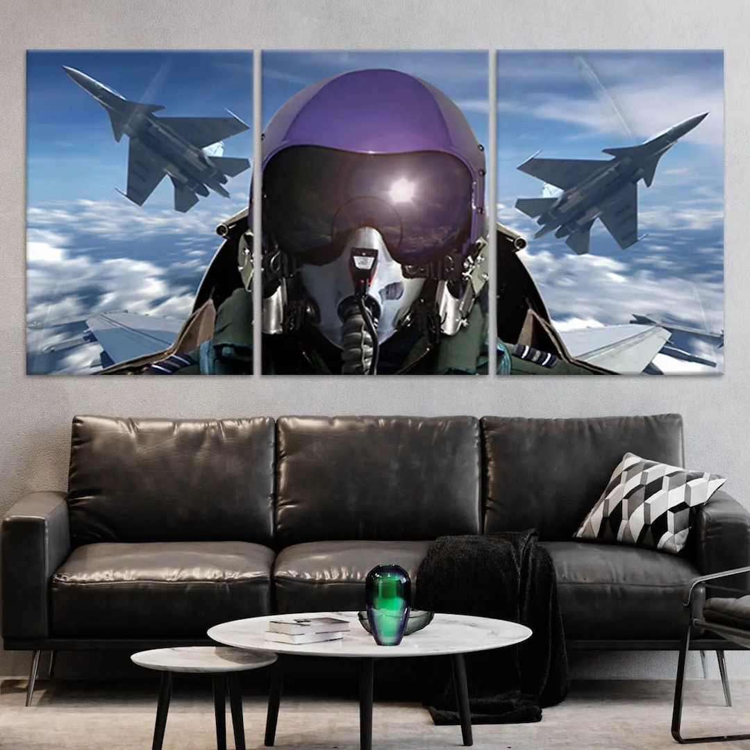 Fighter Jet Pilot Canvas, Retro Military Aviation Wall Art Print ...