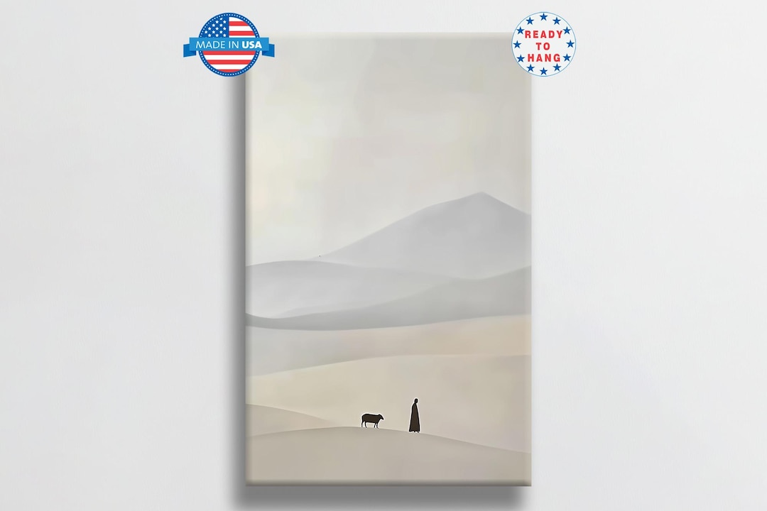 Christian Wall Art, Vertical Jesus and Sheep Canvas Print, Boho ...