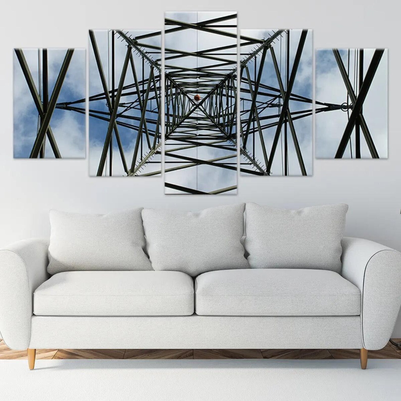 Symmetrical Steel Power Pylon Perspective Canvas Print - Industrial ...