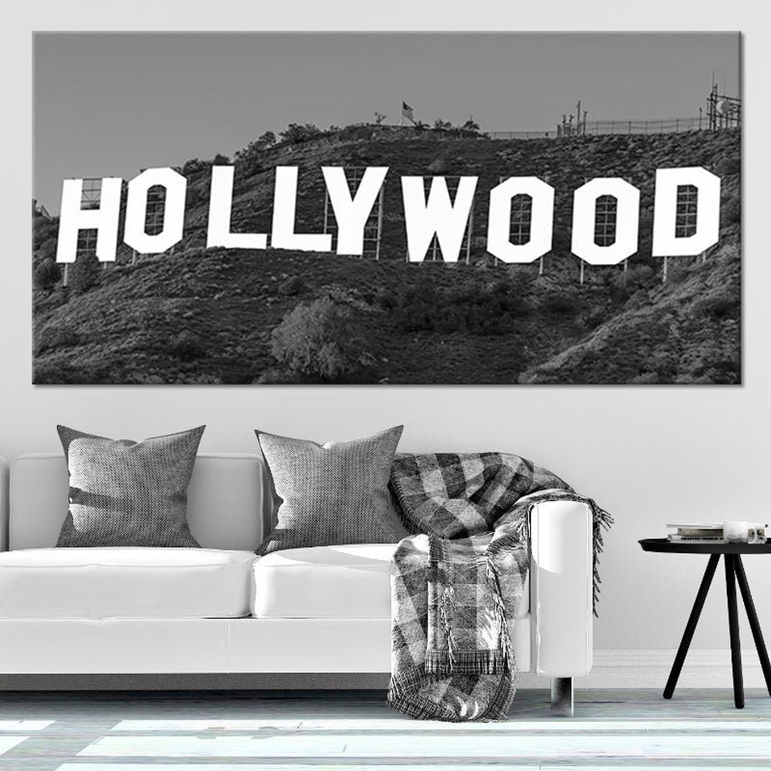 Hollywood Sign Black and White Canvas, Retro Decor Wall Art ...