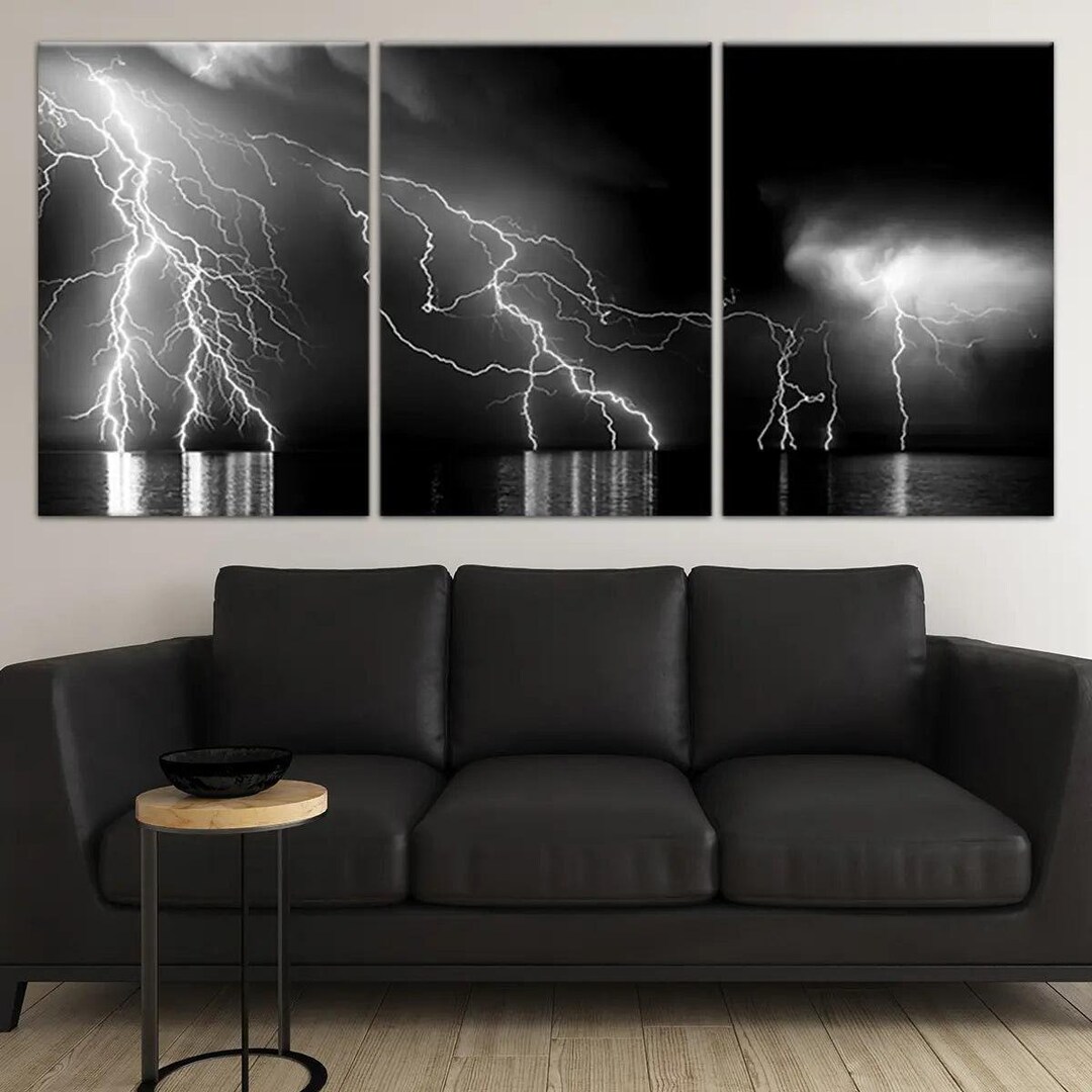 Black and White Lightning Canvas Wall Art - Striking Nature Decor, Bold ...