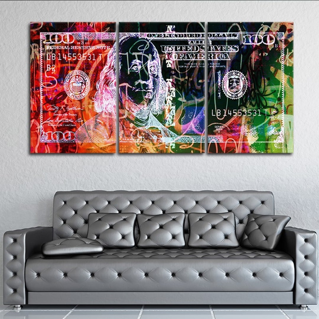 Abstract 100 Dollar Bill Canvas Print, Modern Money Wall Art, Cash ...