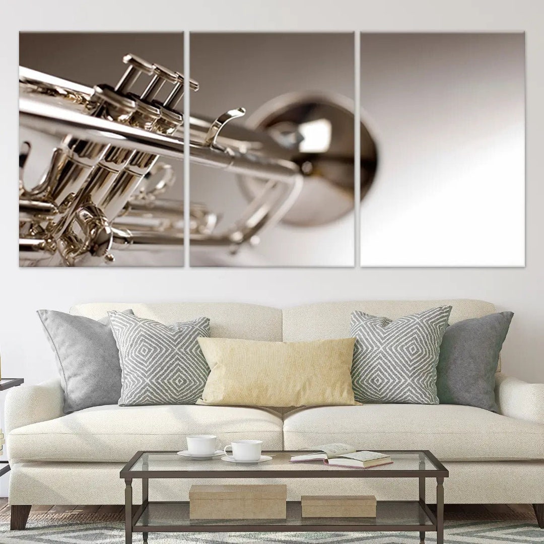 Vintage Trumpet Canvas Wall Art, Classic Jazz Musician Decor, Music ...