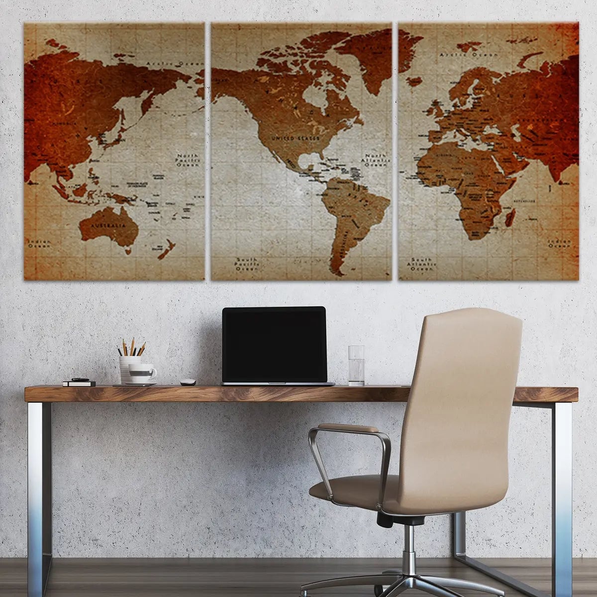 Vintage Sepia World Map Canvas Print Rustic Earth Tones Travel Wall Art ...