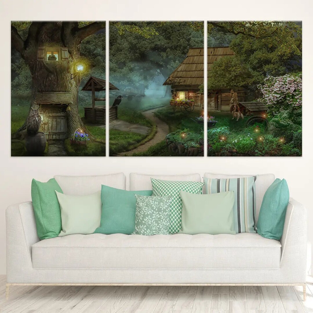 Enchanted Forest Cottage Canvas Print, Mystical Fairytale Landscape ...