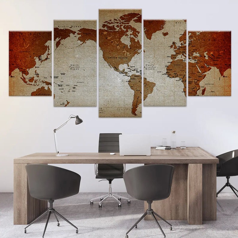 Vintage Sepia World Map Canvas Print Rustic Earth Tones Travel Wall Art ...