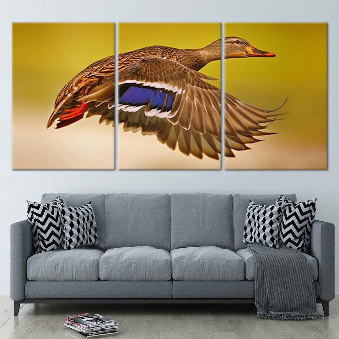 Wildlife Wall Art Duck Canvas Triptych Print, Large Bird Photography ...
