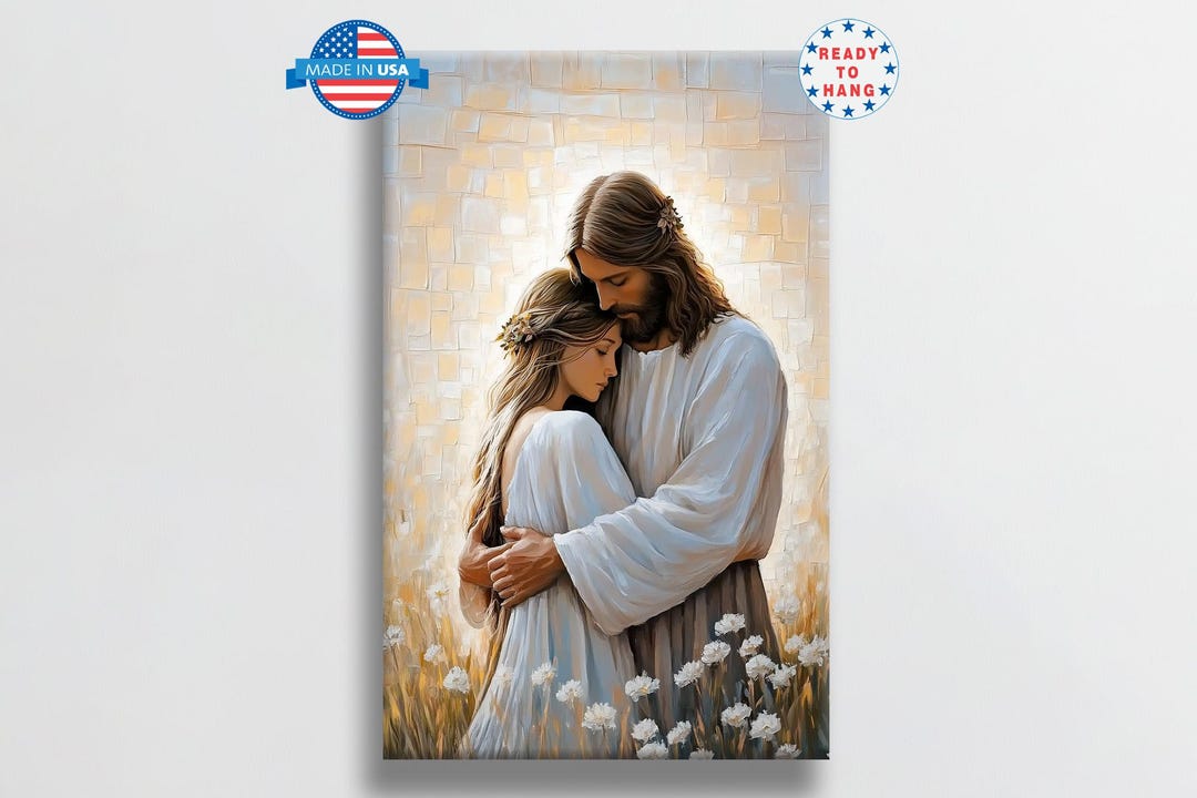 The Image of Jesus Hugging A Woman Symbolizes Love Canvas Wall Art ...