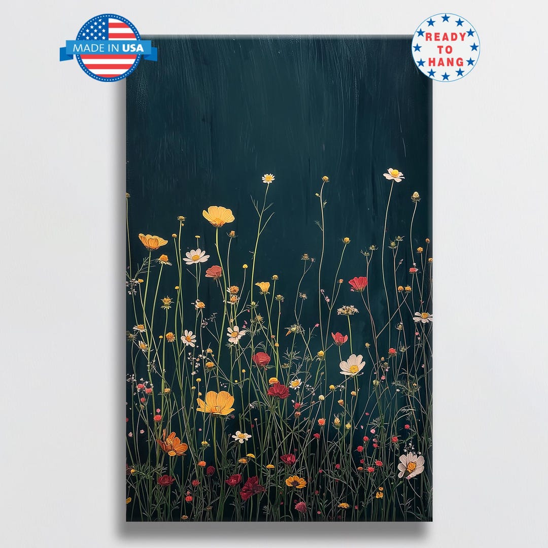 Wildflower Field Print for Farmhouse Decor, Vintage Landscape Wall Art ...