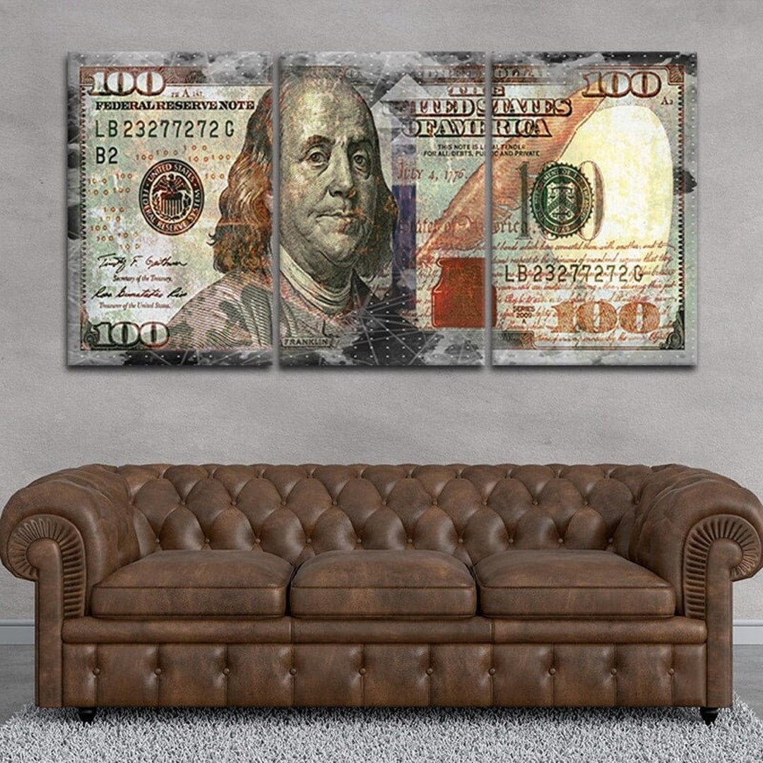 Ben Franklin Dollar Art, 100 Dollars Bill Canvas, USD Wall Art, Money ...