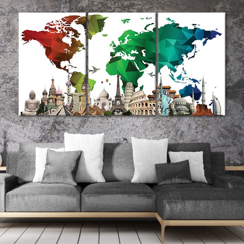 World Map Wall Art Colorful World Map Horizontal Wall Art - Etsy