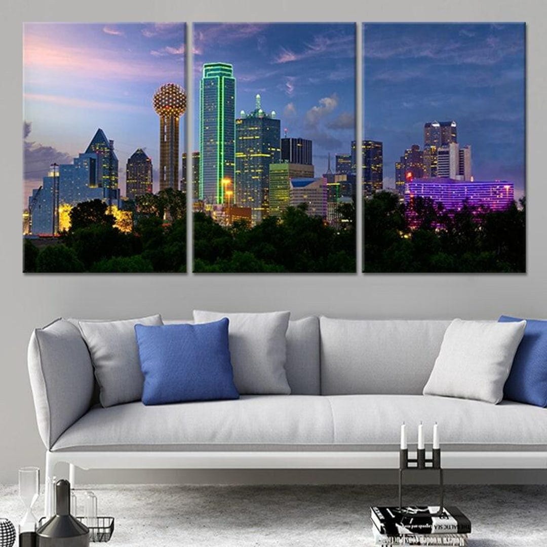 Dallas Texas Skyline Canvas Wall Art, Extra Large Cityscape Print for ...