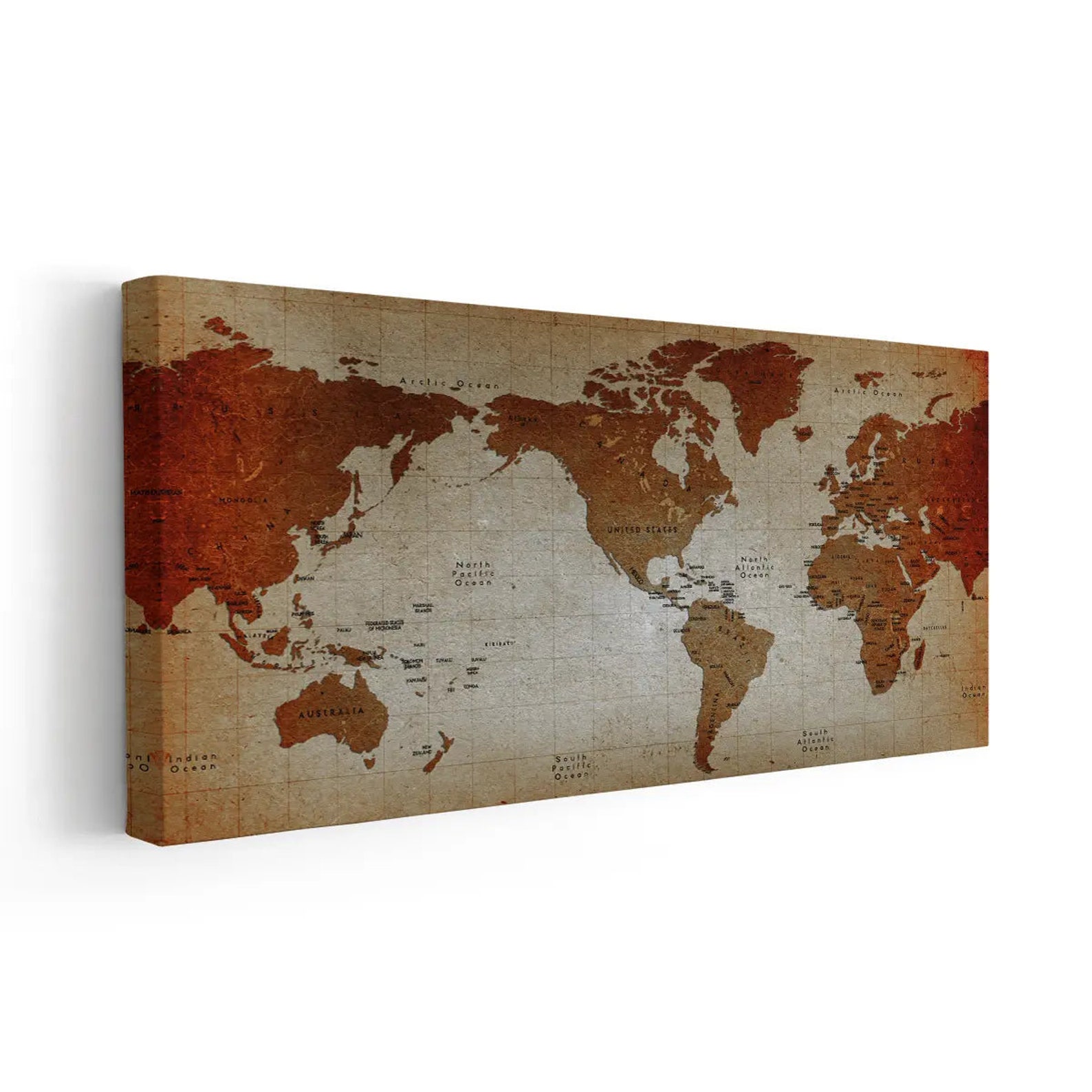 Vintage Sepia World Map Canvas Print Rustic Earth Tones Travel Wall Art ...