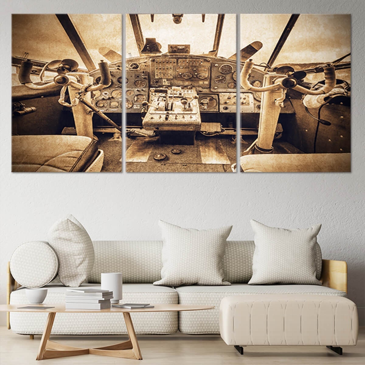 Vintage Cockpit Canvas Wall Art Print, Aviation Enthusiast Artwork ...