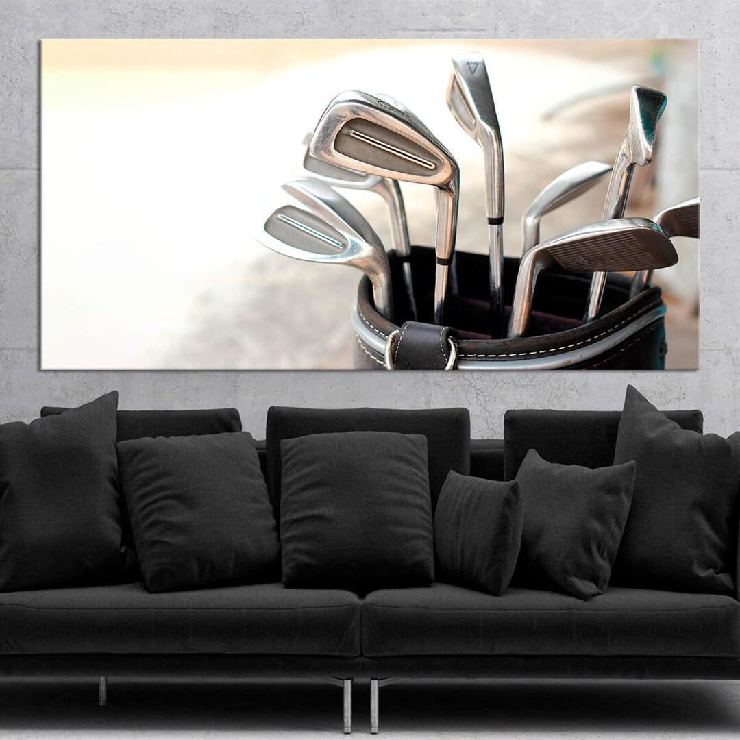 Golf Wall Art, Large Modern Golf Clubs Canvas Print, Neutral Sports ...
