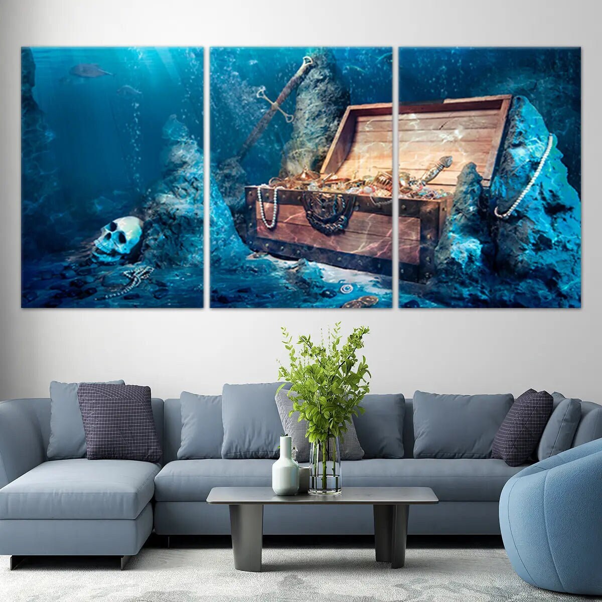 Underwater Treasure Chest Canvas Art Nautical Ocean Scene With Pirate ...