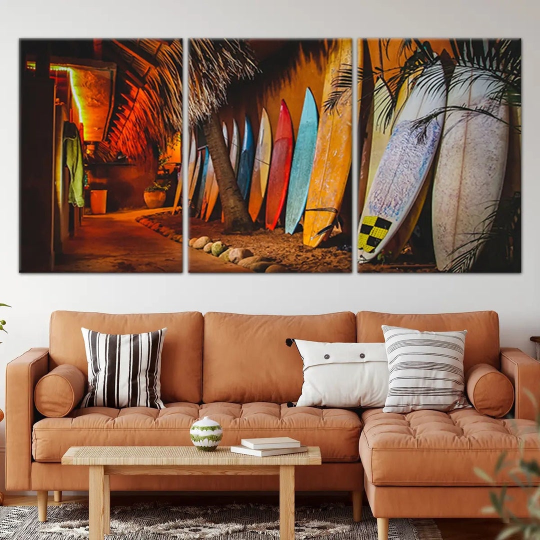 Surfboard Array Canvas Artwork Coastal Beach Shack Wall Decor, Tropical ...