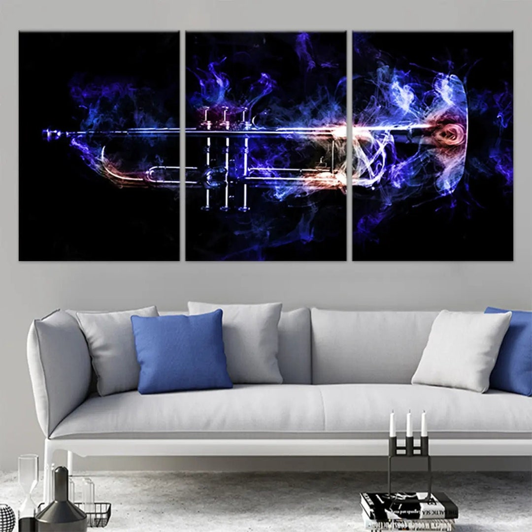 Trumpet Wall Art Canvas Print, Music Instrument Artwork, Brass Home ...