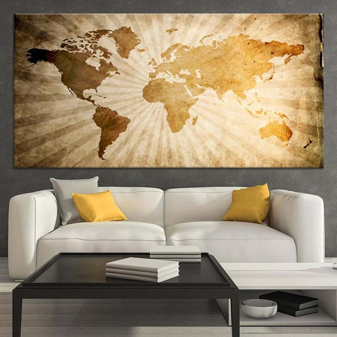 World Map Wall Art, Large Vintage Map of the World Canvas Art, Rustic ...
