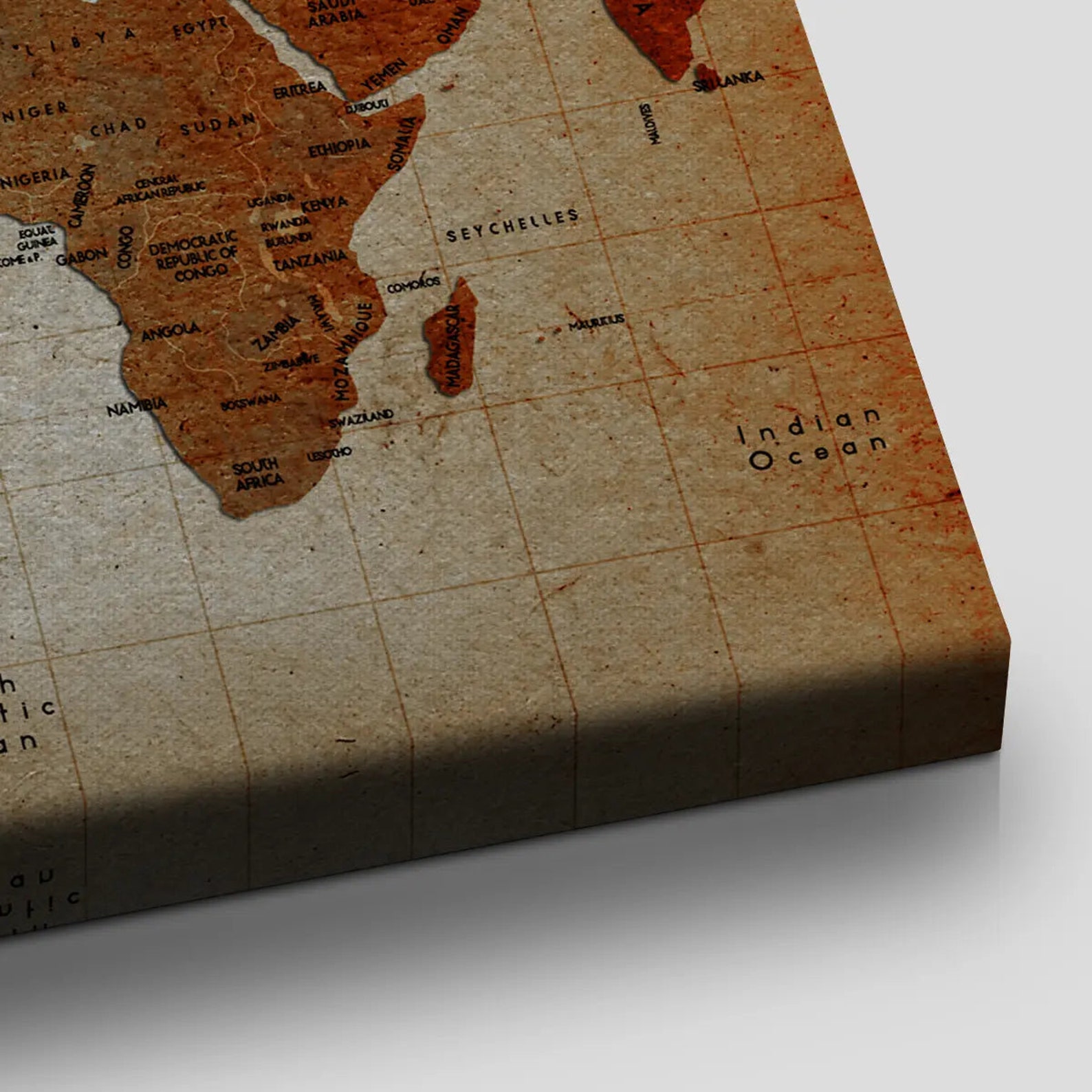 Vintage Sepia World Map Canvas Print Rustic Earth Tones Travel Wall Art ...
