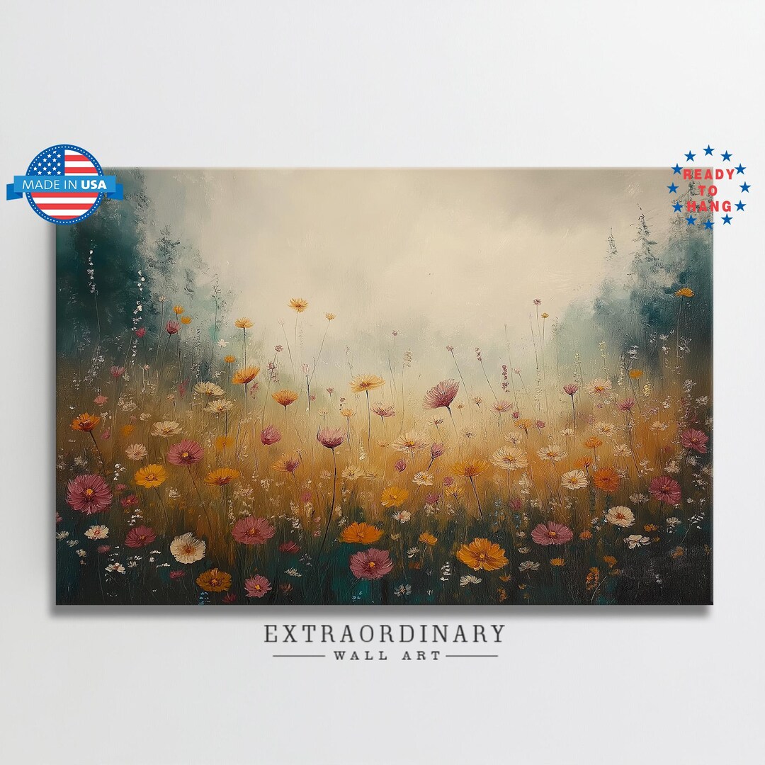 Wildflower Field Print for Farmhouse Decor, Vintage Landscape Wall Art ...