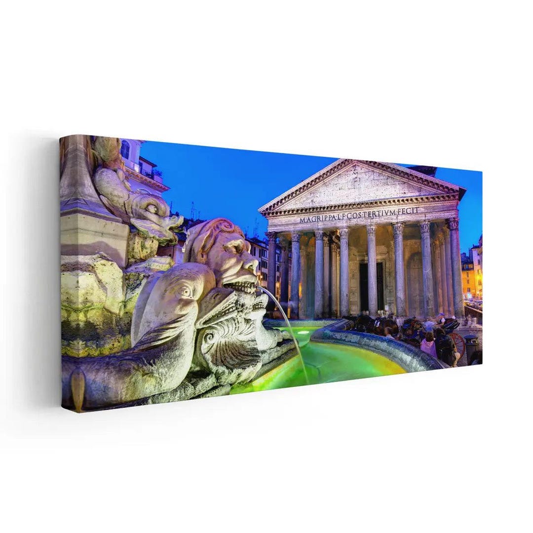 Vibrant Rome Pantheon Canvas Wall Art, Large Historic Architecture ...