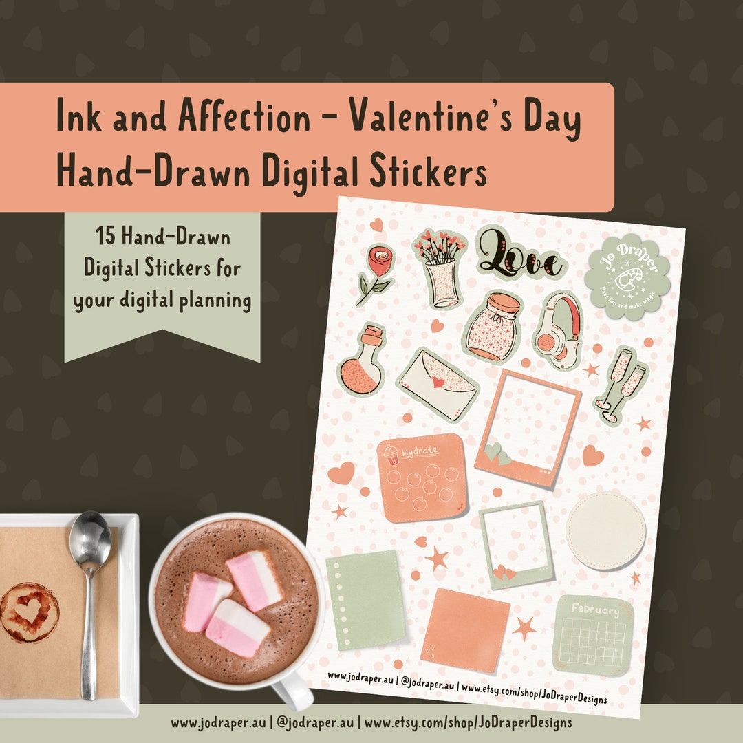 Hand-drawn Valentines Day Digital Stickers February iPad Planner ...