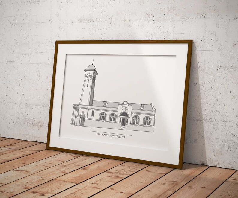 Sandgate Town Hall Illustration | Brisbane Print | Wall Art ...